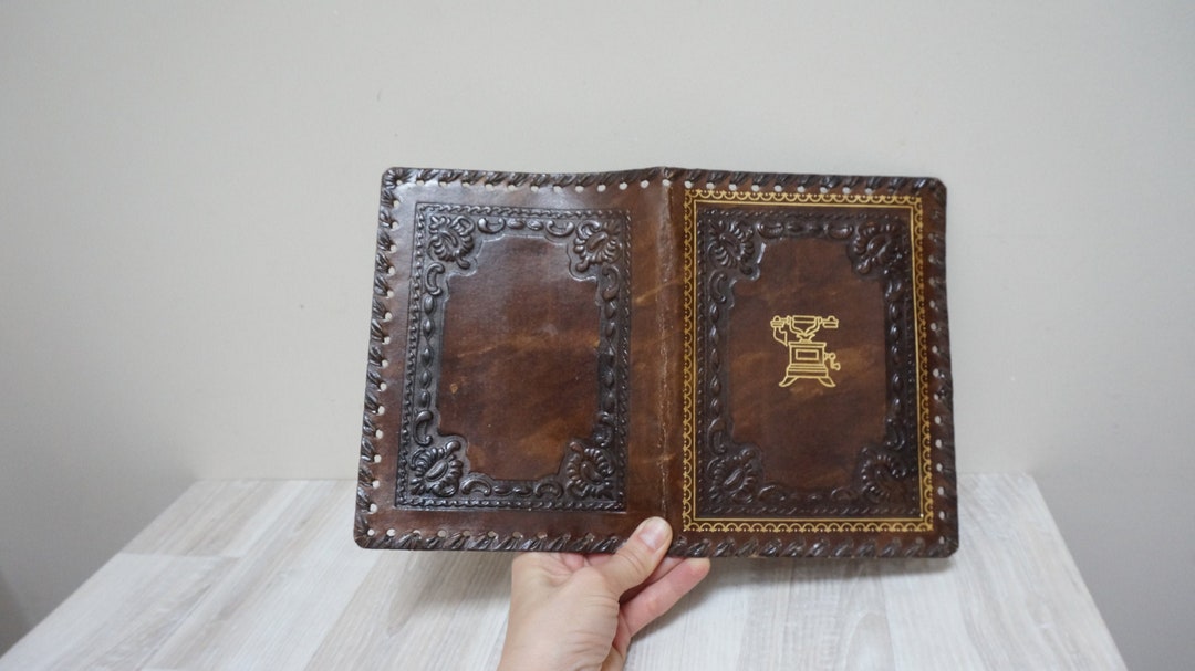 Tooled Leather Phone Book Cover, Hard Telephone Directory Notebook ...