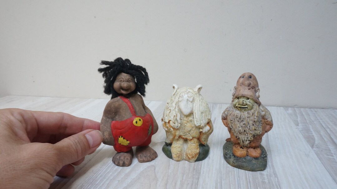 Set of 3 Little John Bauer Ceramic Troll, Handmade Swedish Gnome Dwarf ...