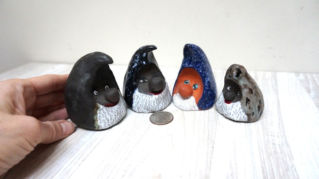 4 Ceramic Handmade Gnome Figurine, Old Tomte Nisse Gonk Figure ...