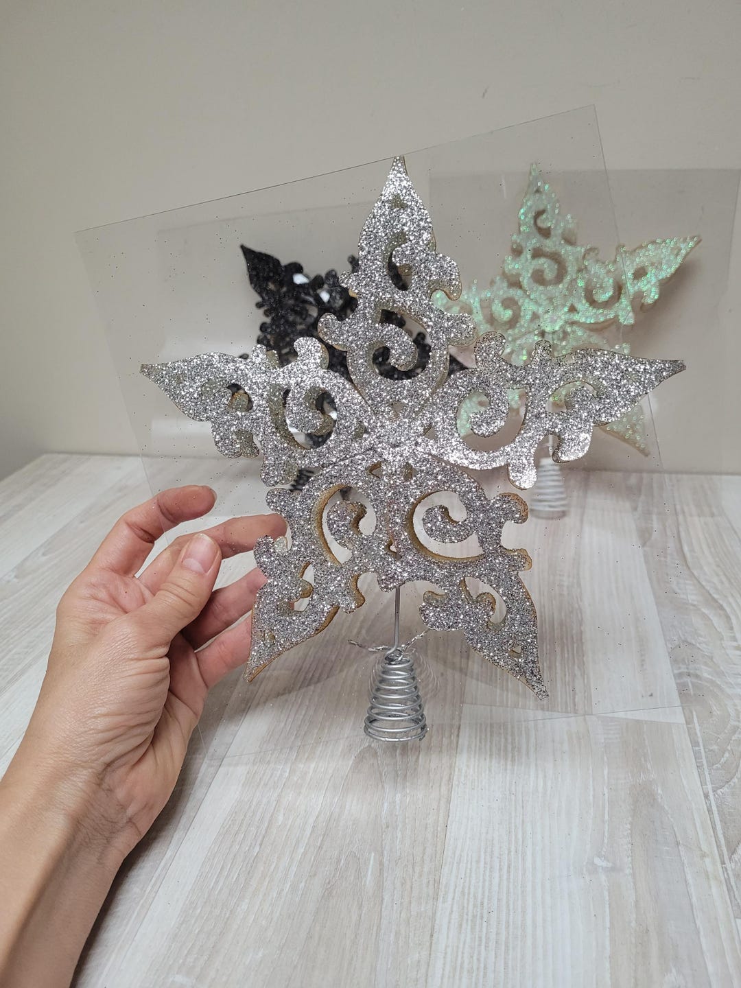 Choose Glitter Star Design Coil Tree Topper, Vintage Spiral Top ...
