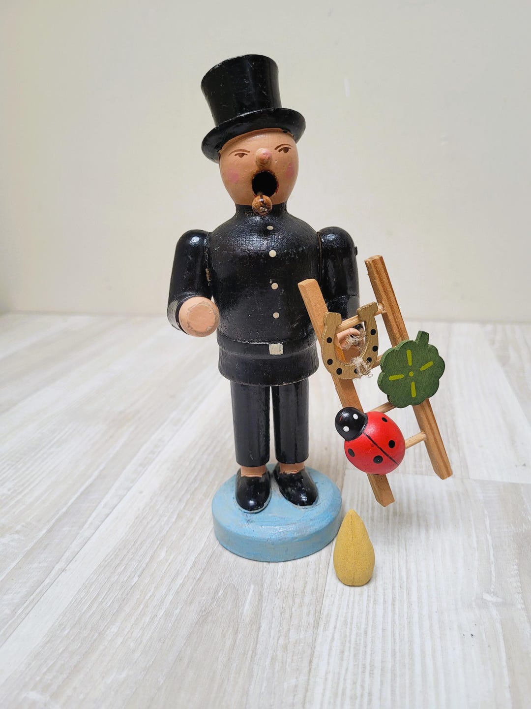 German Chimney Sweep Incense Smoker Doll in Top Hat, Wooden Vintage ...