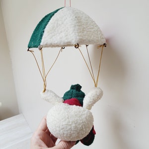 Snowman Landing With Parachute Stuffed Christmas Tree Ornament, Vintage ...