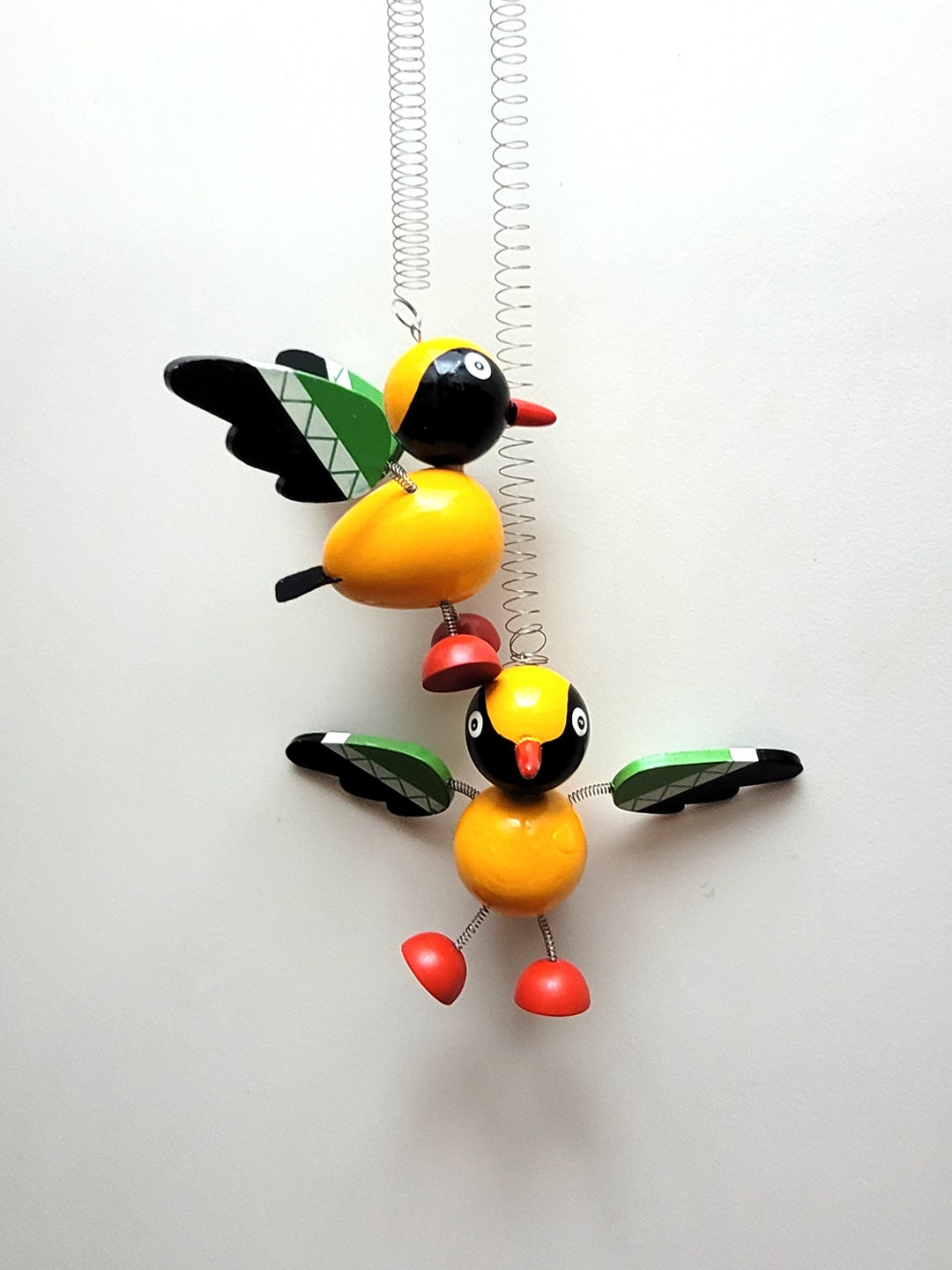 Jumping Wooden Bird on Spring Puppet, Easter Decoration Spiral ...