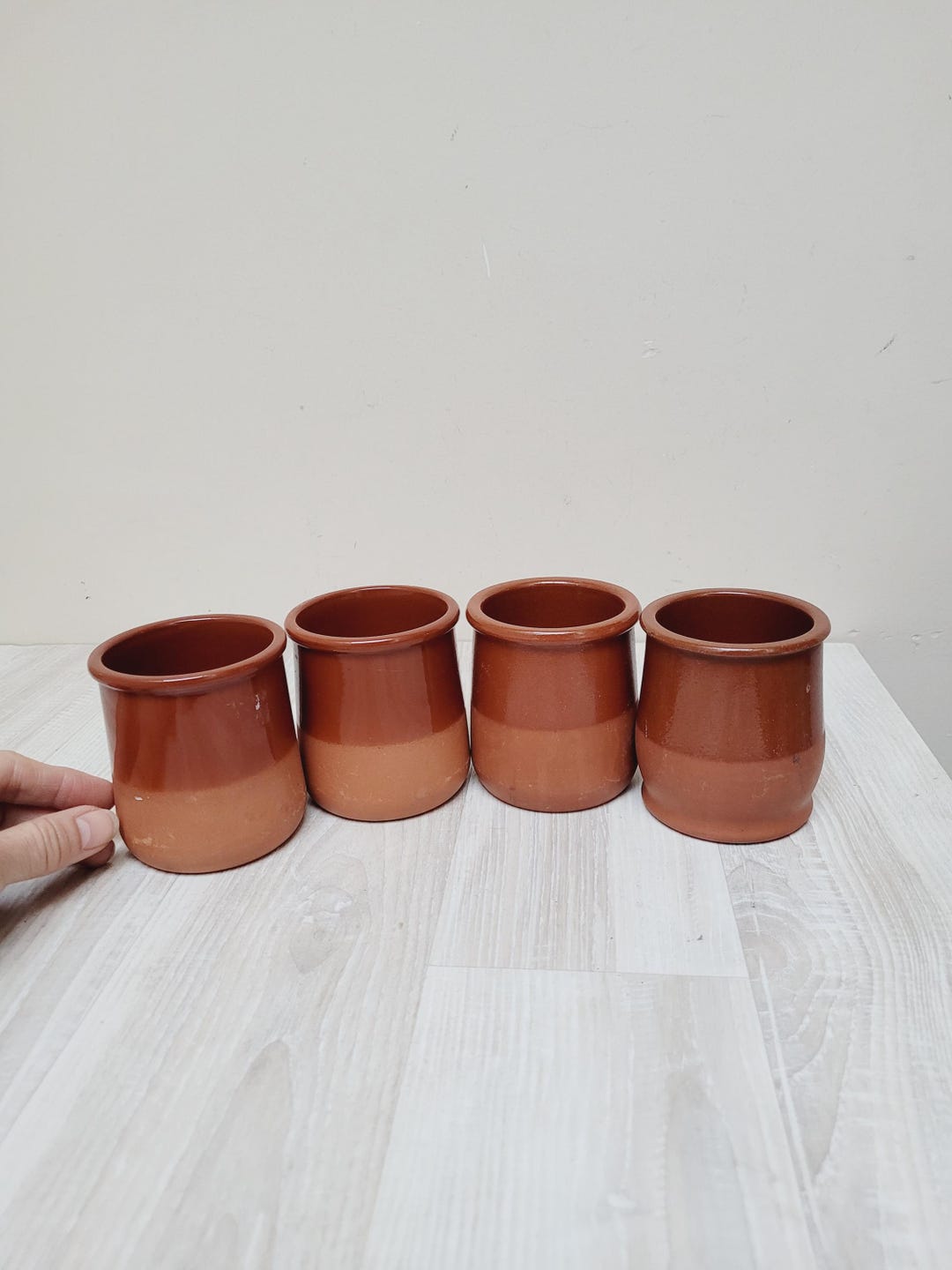 Set of 4 Cermer Yogurt Pots, Brown Terracotta Ceramic Jar, La Fermiere ...