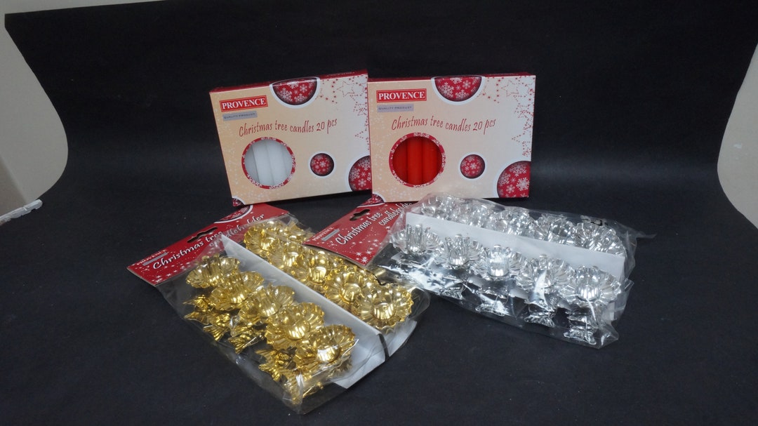 10 Christmas Tree Candle Clips + 20 Candles to Your Choice; Gold or ...