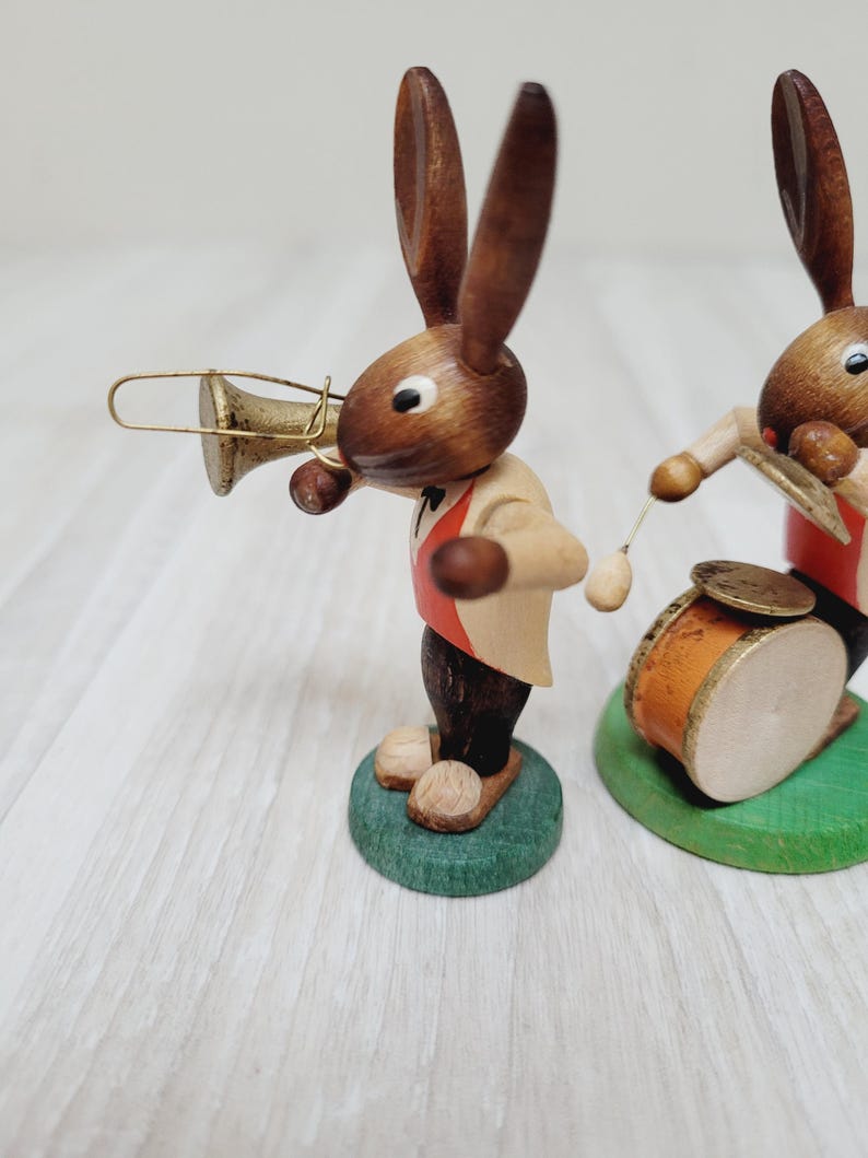 3"/7.5 Cm Set of 3 German Erzgebirge Bunny Orchestra Easter Figurines ...
