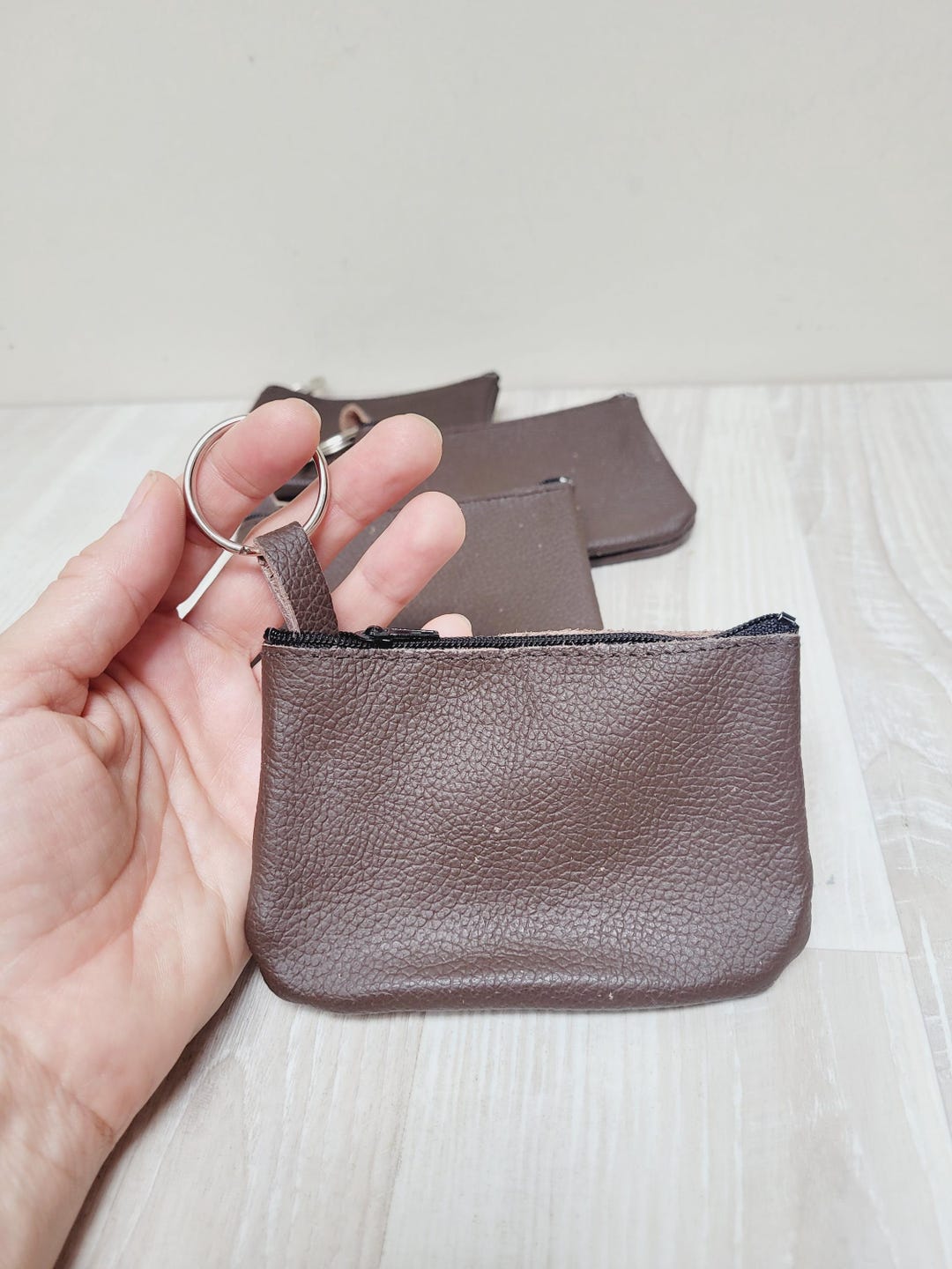 Brown Real Leather Mini Keychain Wallet, Nos Change Coin Pouch Holder ...