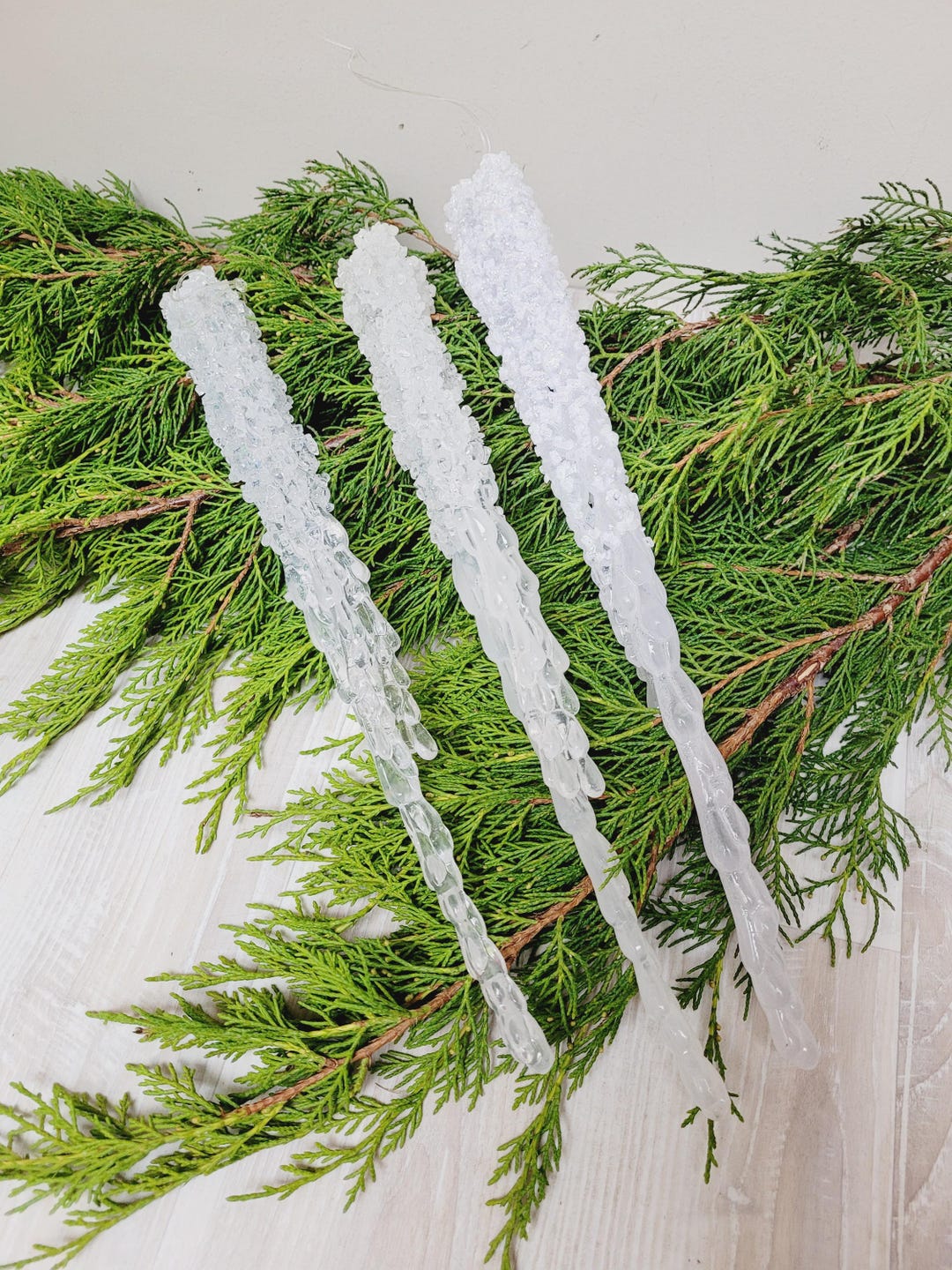Set of 3 Very Long Lucite Icicle Ornament, Faux Glass Solid Clear ...