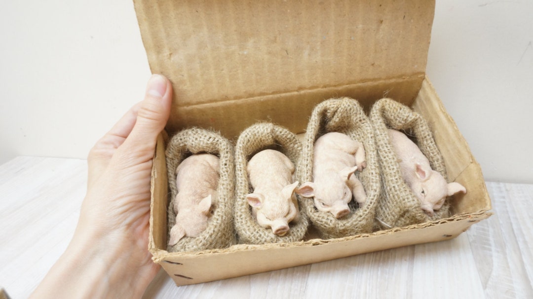Set of 4 Pig in Sack, Piglets in Jute Bag, Funny Fairy Garden Scene ...