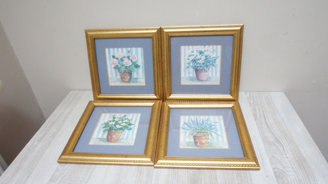 Set of 4 Prints by C. Winterle Olson in Wooden Gold Tone Frame, Still ...