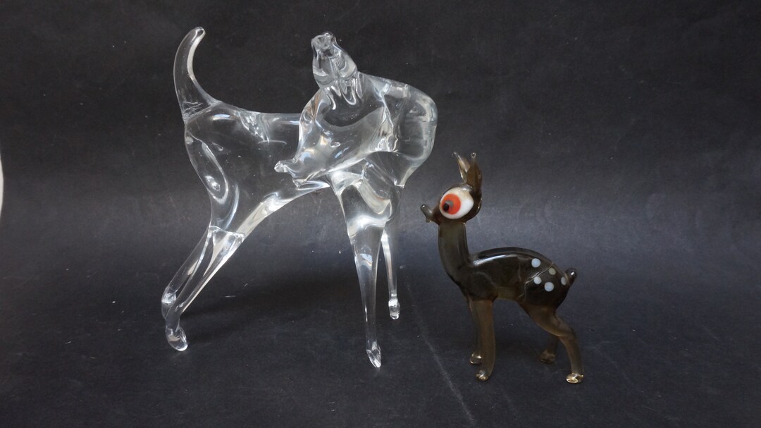 2 Glass Deer Baby Animal Figurine, Old Hand Blown Pull Fused Art Fallow ...