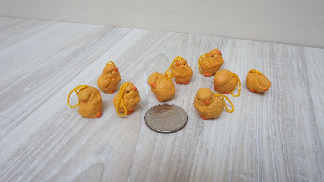 9 Ceramic Miniature Chicken, Clay Chick Hanging Ornament, Easter Bird ...