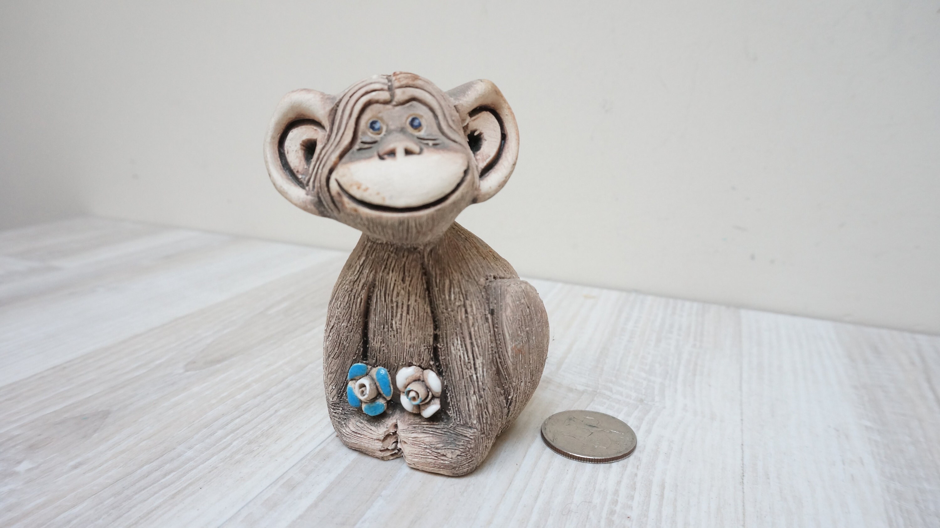 Sculpture ceramic chimp Animal handmade clay terracotta figure figurine ...