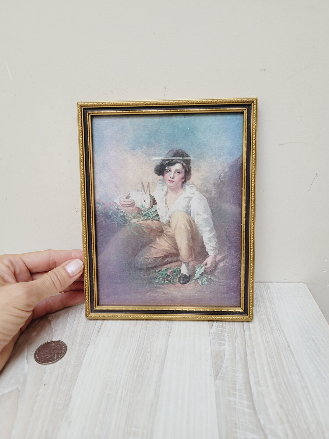 Boy and Rabbit by Henry Raeburn, Rectangle Florentine Style Wooden Gilt ...