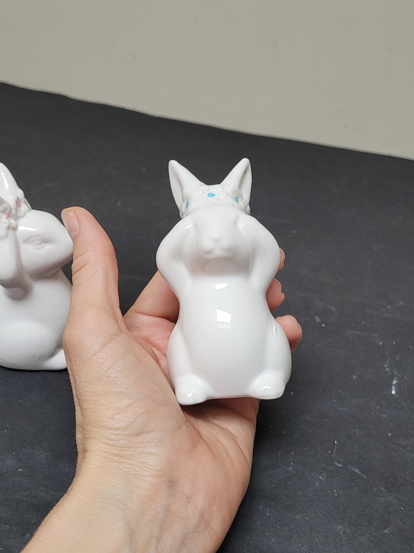 Ceramic 3 Wise Rabbit Easter Bunny, Monkey Style See Hear Speak No Evil ...