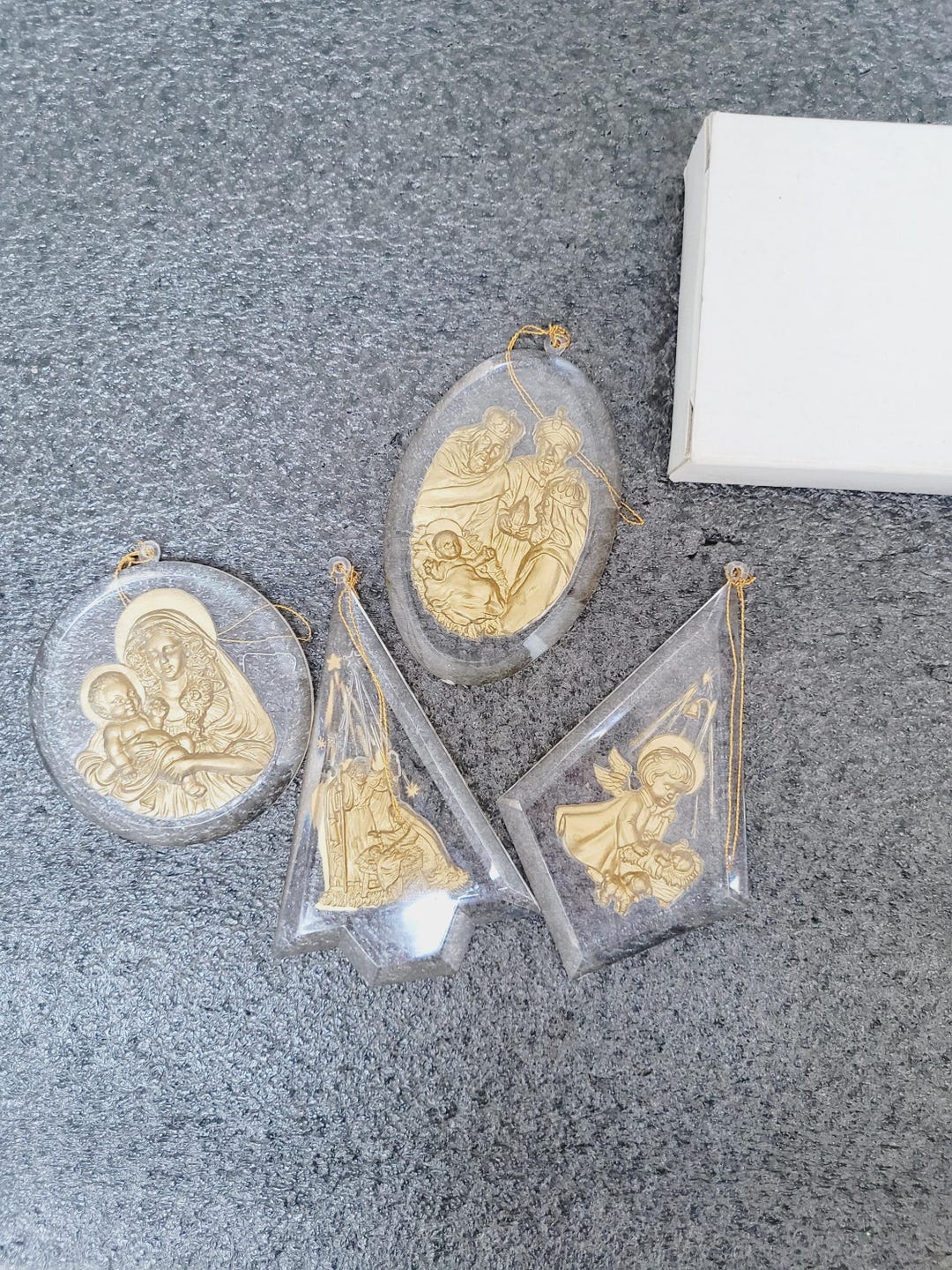 4-set German Reverse Carved Lucite Intaglio Nativity Scene Christmas ...