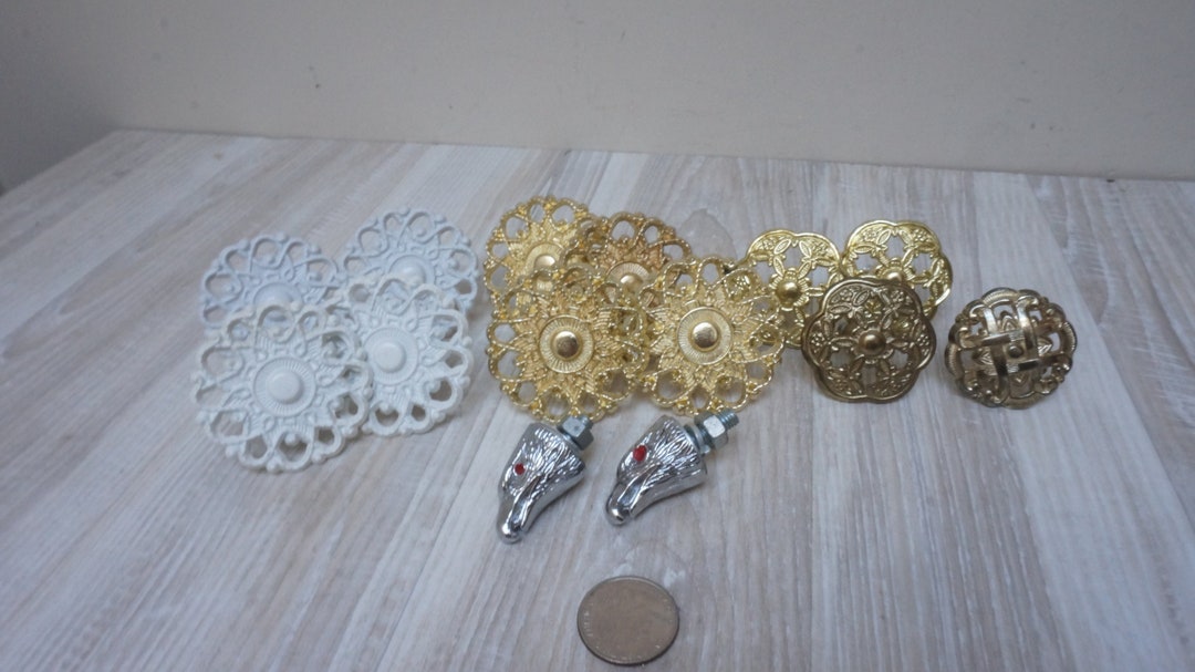 Lot of 14 Vintage Pull Knob, Rosette Eagle Head Handle, Gold Silver ...