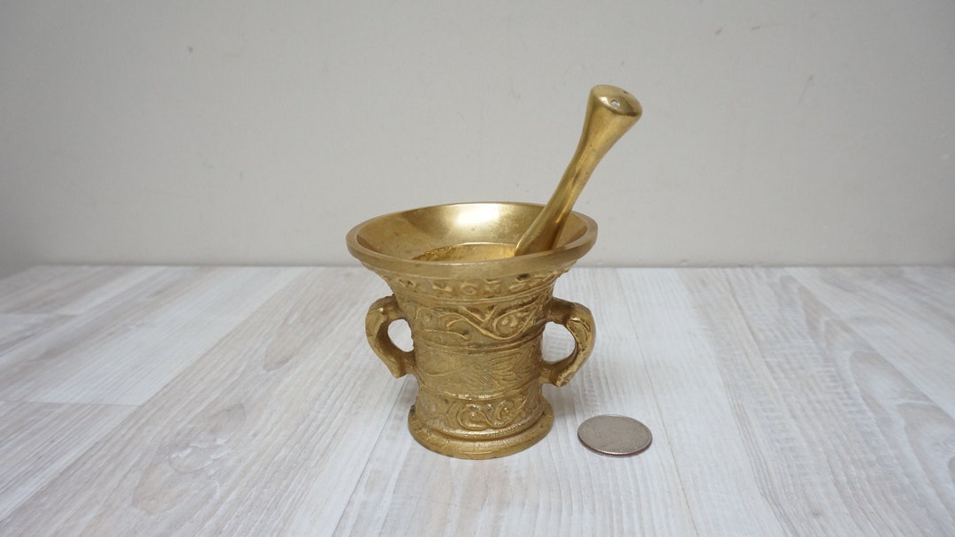 Gold Tone 2.75" Mortar and 4.75" Pestle, Herb Grinder Apothecary ...