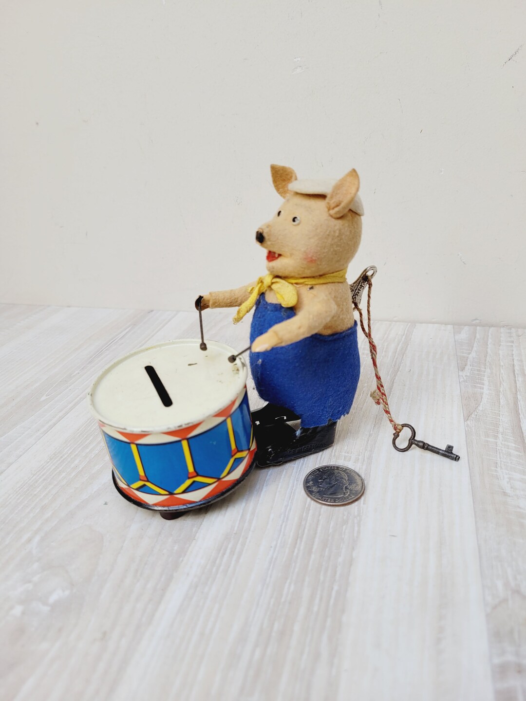 SCHUCO Pig Drummer Wind-up Piggy Bank, 1930s Tin Toy Vintage German ...
