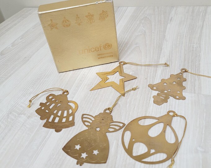 UNICEF Set of 5 Laser Cut Out Etched Gold Tone Metal Brass Tin ...