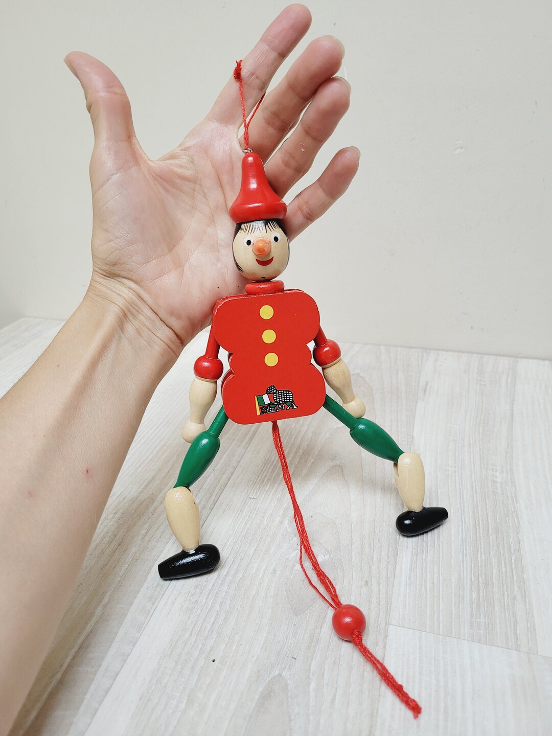 Pinocchio Jumping Jack Puppet, Wooden Hanging Ornament Articulated Doll ...