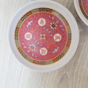 Set of 3 Small Melamine Plates by Long Ya, Pink Longevity Pattern Mei ...