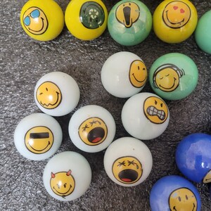 27 Glass Marbles With Print Decal, Mood Face Emotion Smile Bumble Bee ...