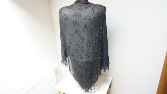 Large Black seed bead embroidery triangle Scarf Shawl… - Gem