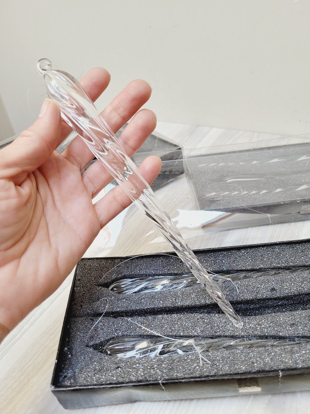 Choose Set of 3 Glass Icicle Ornament, Solid Clear Twisted Handmade ...