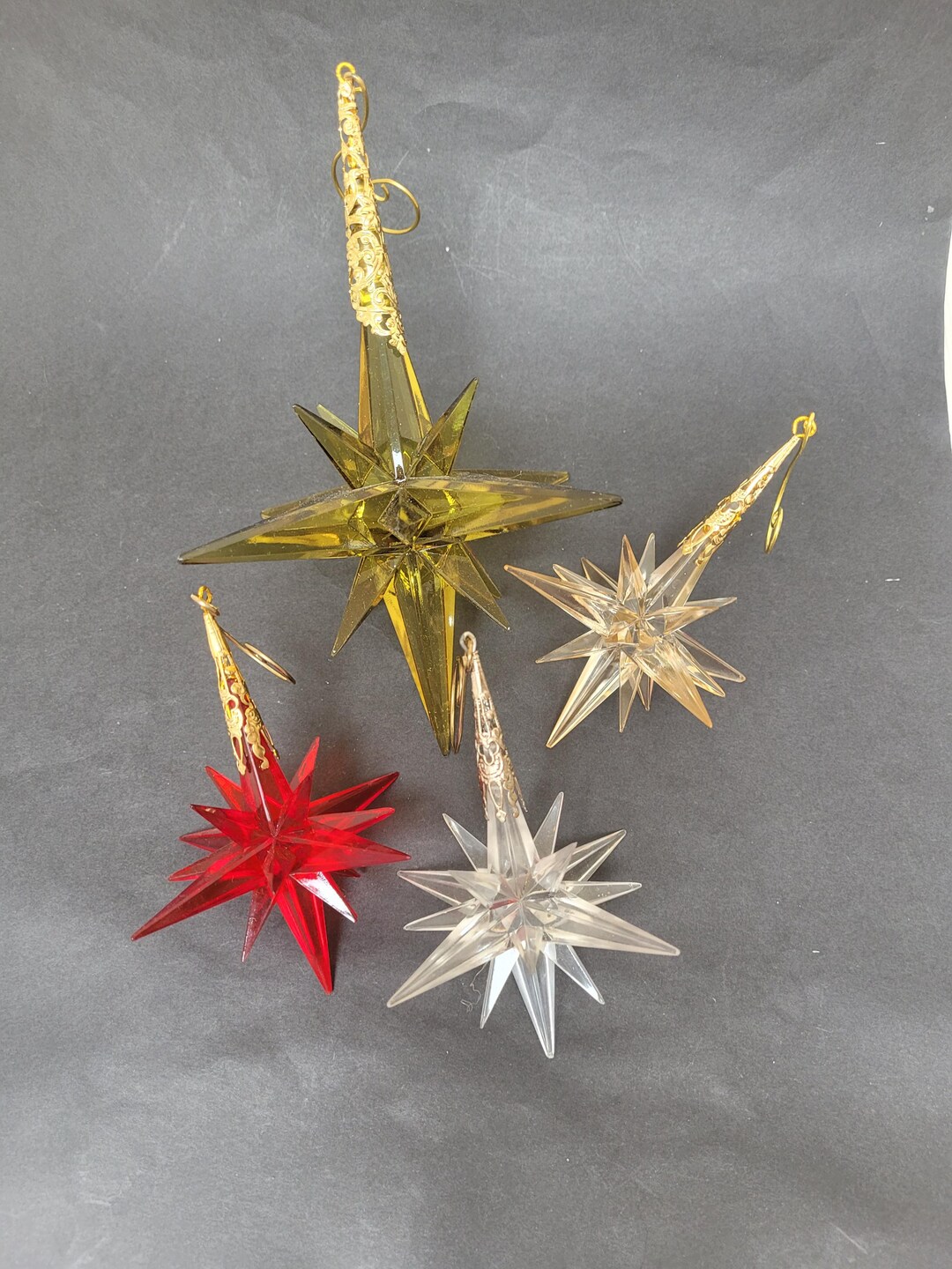 Choose Atomic German Star Sputnik Christmas Ornament, Lucite Green Red ...