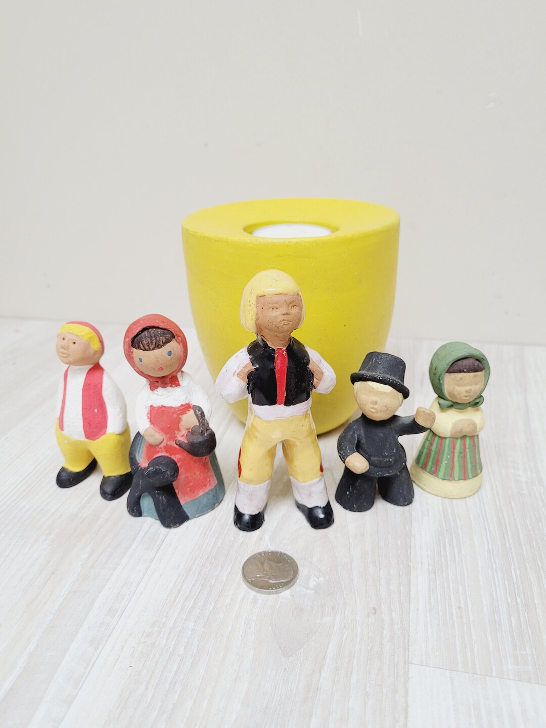 Scandinavian Ceramic Candleholder + 5 Tomte Boy Girl Cat Santa Figurine ...