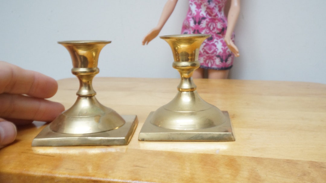 2 Little Candlestick Candleholder, Taper Pillar Candle Holder Set Gold ...