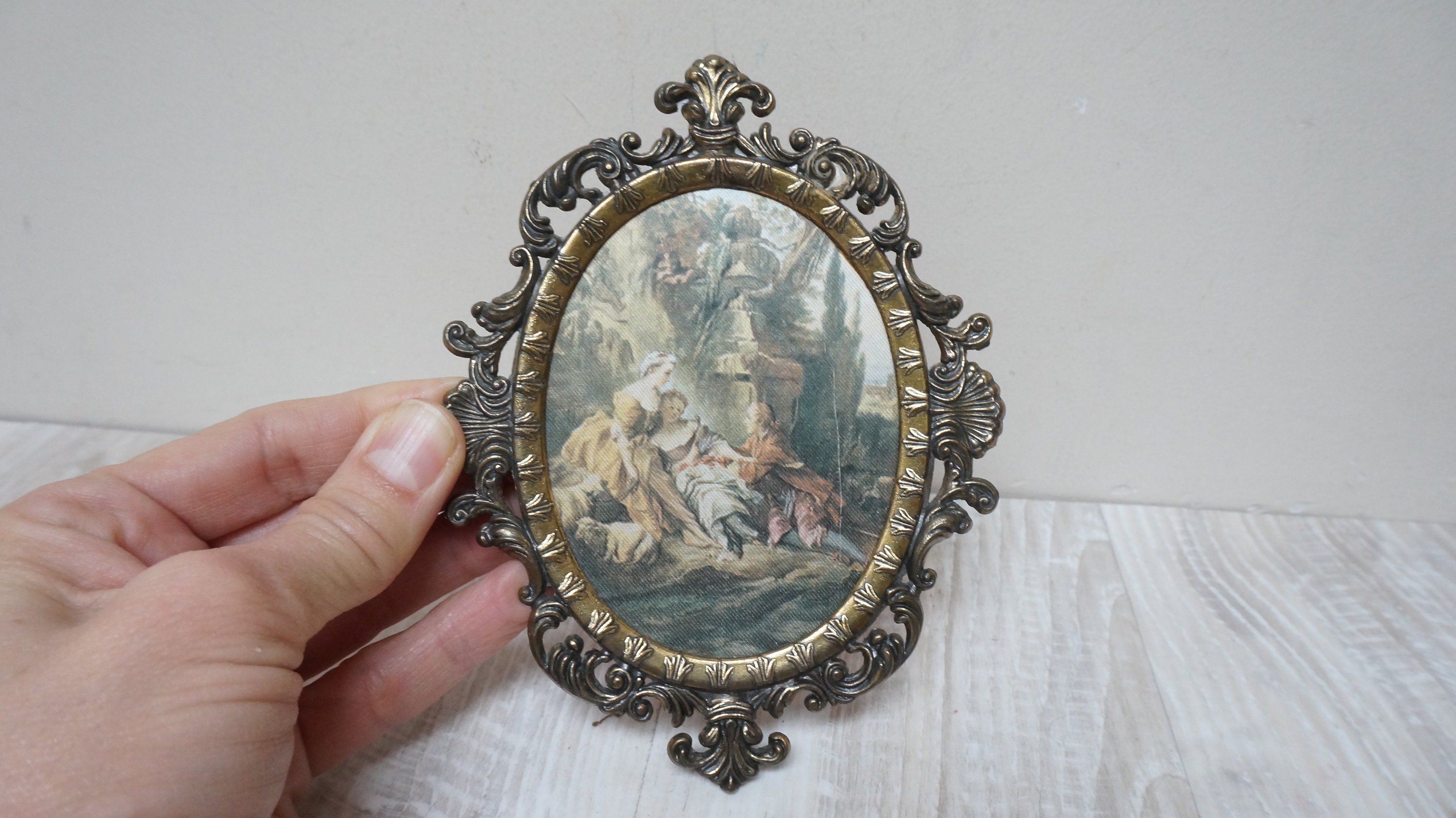4.4x3 Danish convex glass metal frame for photo picture tabletop old ...