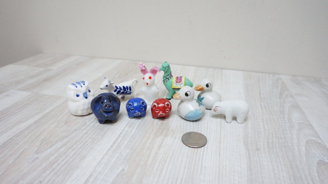 2" Tall 12 Ceramic Animal Lot Resin Llama Alpaca Cow Pig Duck Rabbit ...
