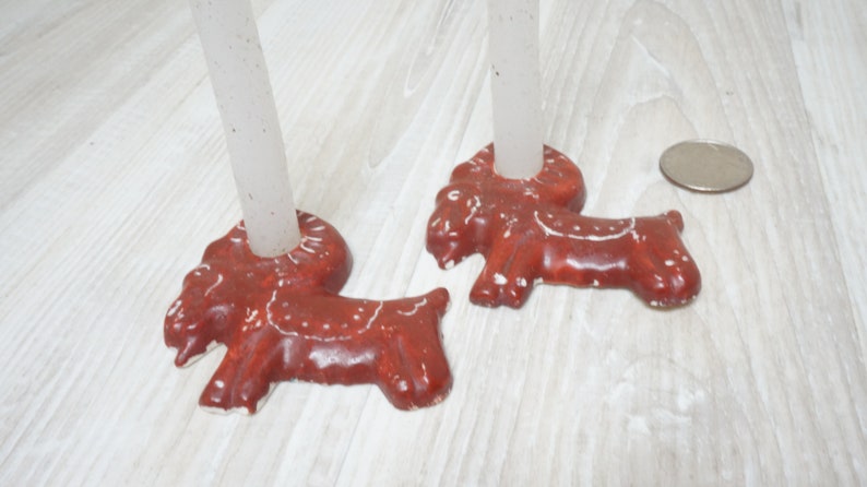 Set of 2 Scandinavian Ceramic Red Goat Candleholder, Old Christmas ...