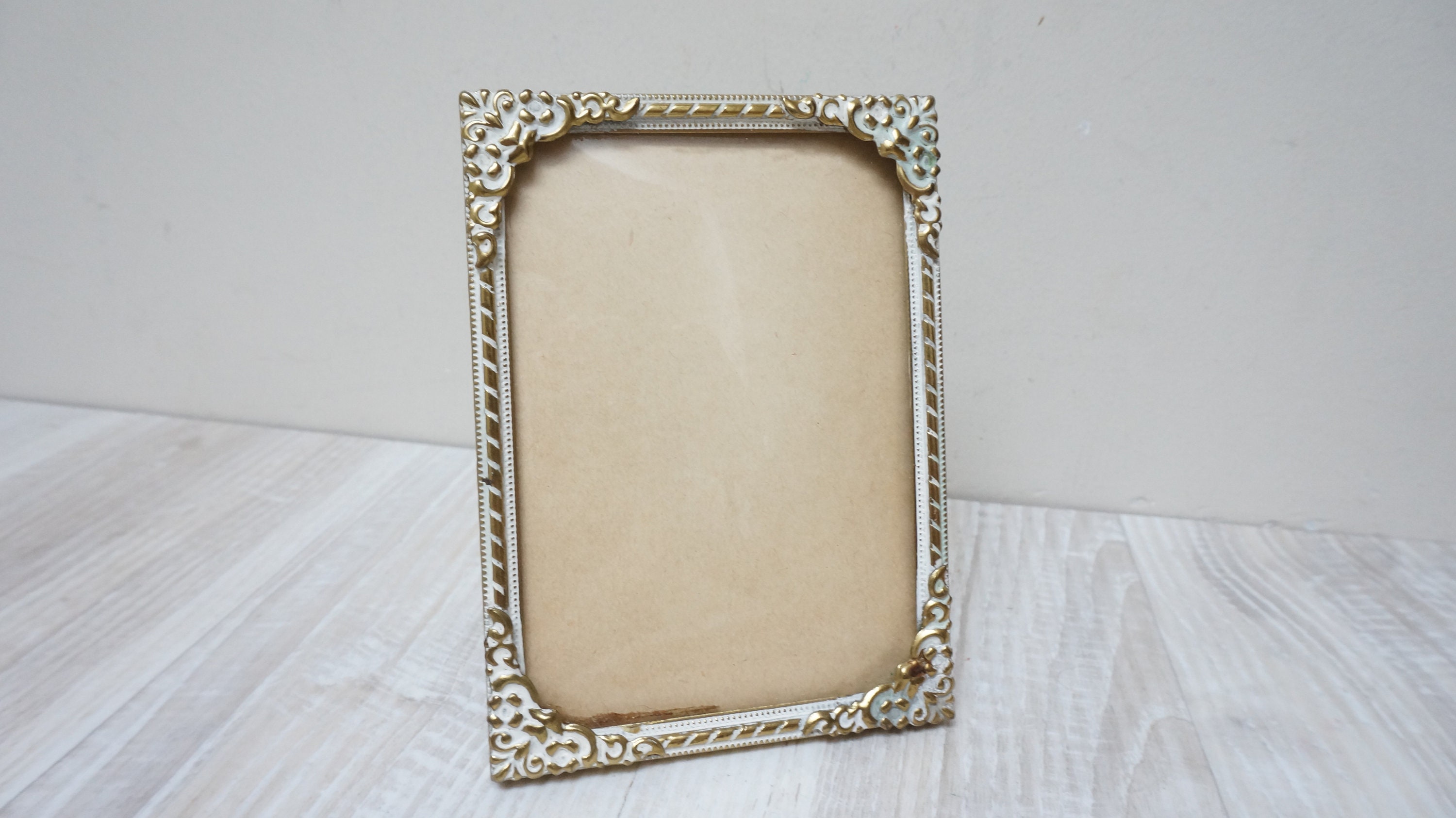 4.4x3 Danish convex glass metal frame for photo picture tabletop old ...