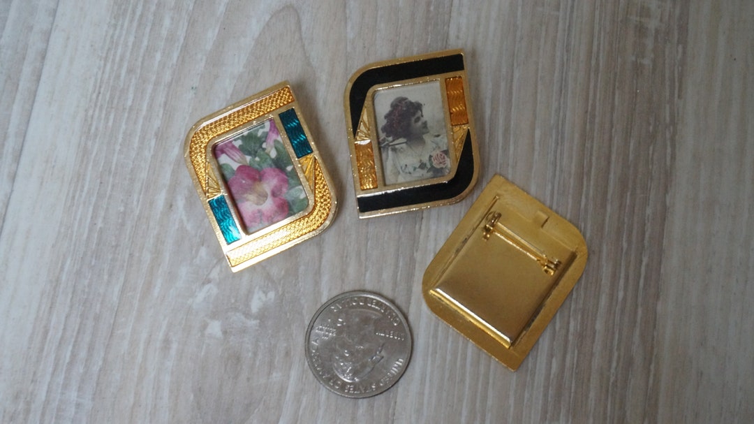 Choose Art Deco Enamel Photo Frame Pin, Picture Brooch Badge, Vintage ...