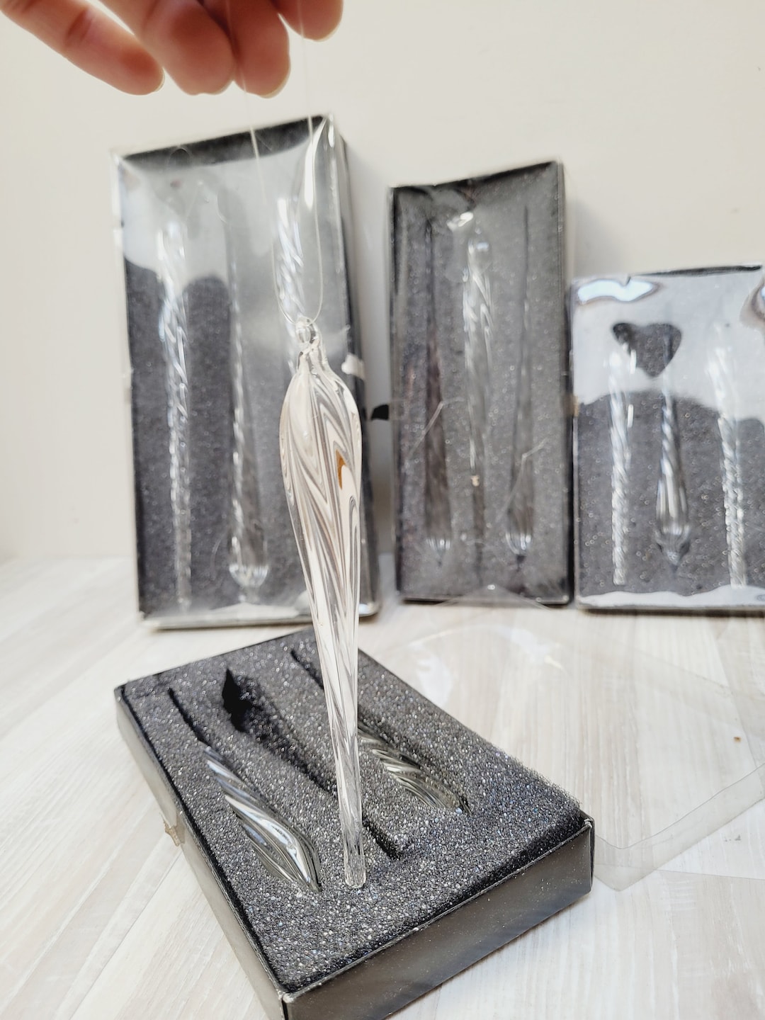 Choose Set of 3 Glass Icicle Ornament, Solid Clear Twisted Handmade ...