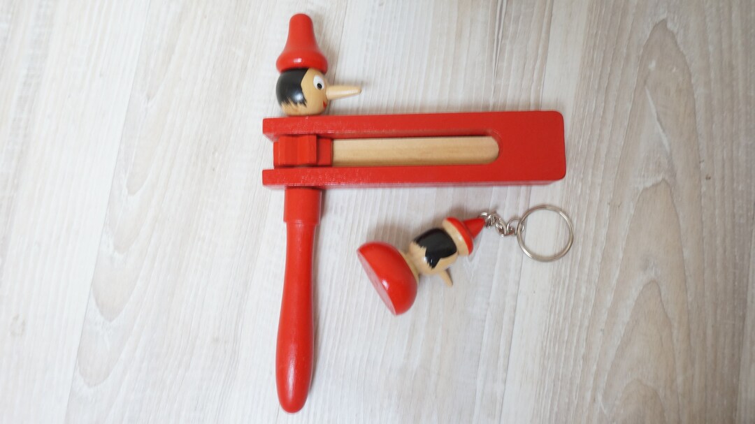 Choose Wooden Pinocchio Ratchet or Keychain, Wood Doll Keyring Noise ...