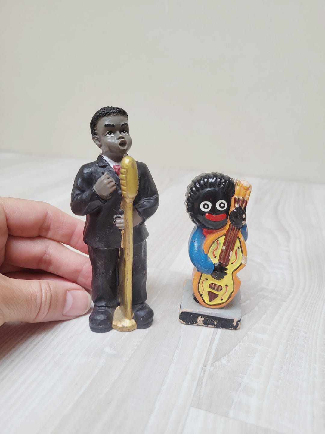 Vintage 2 African American Musician Figurine, Robertson's Bass Player ...