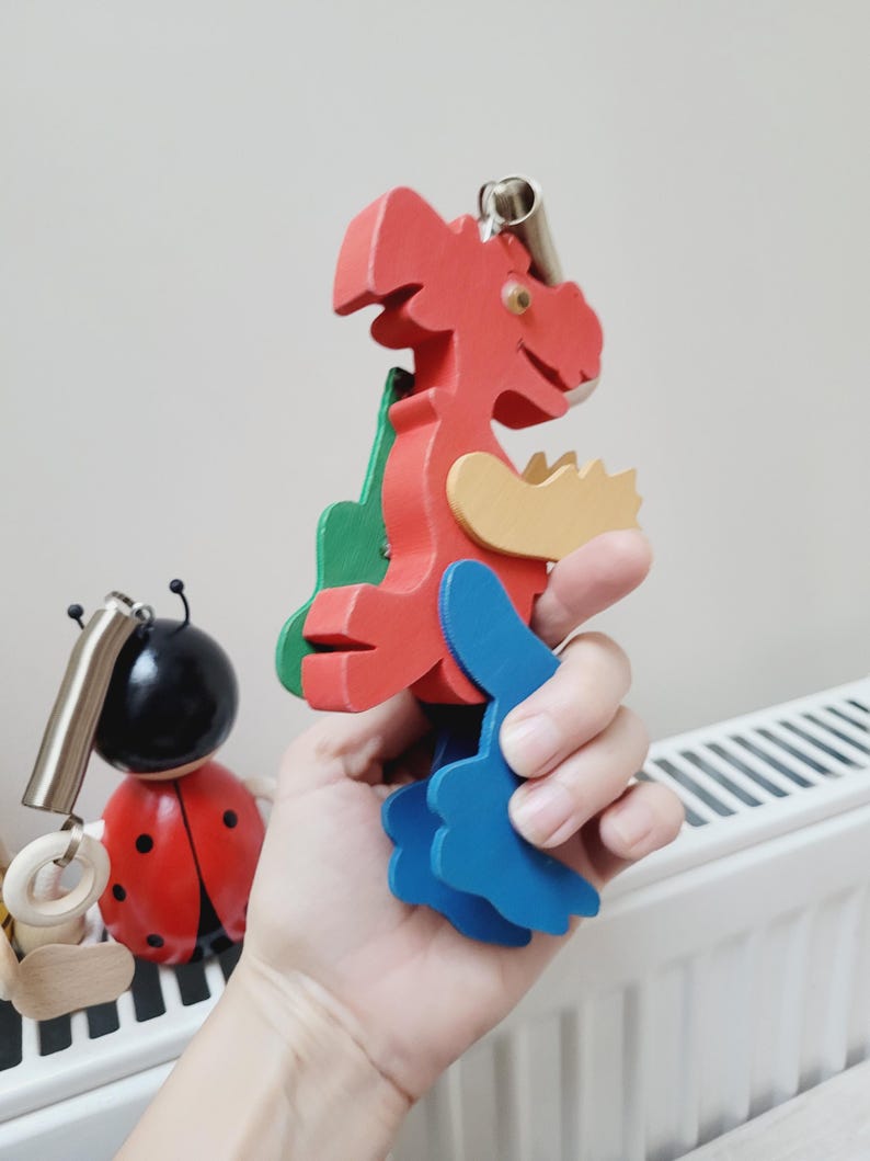 Bouncy Wooden Dog Dragon Ladybug Bumble Bee on Spring, Puppet Hanging ...