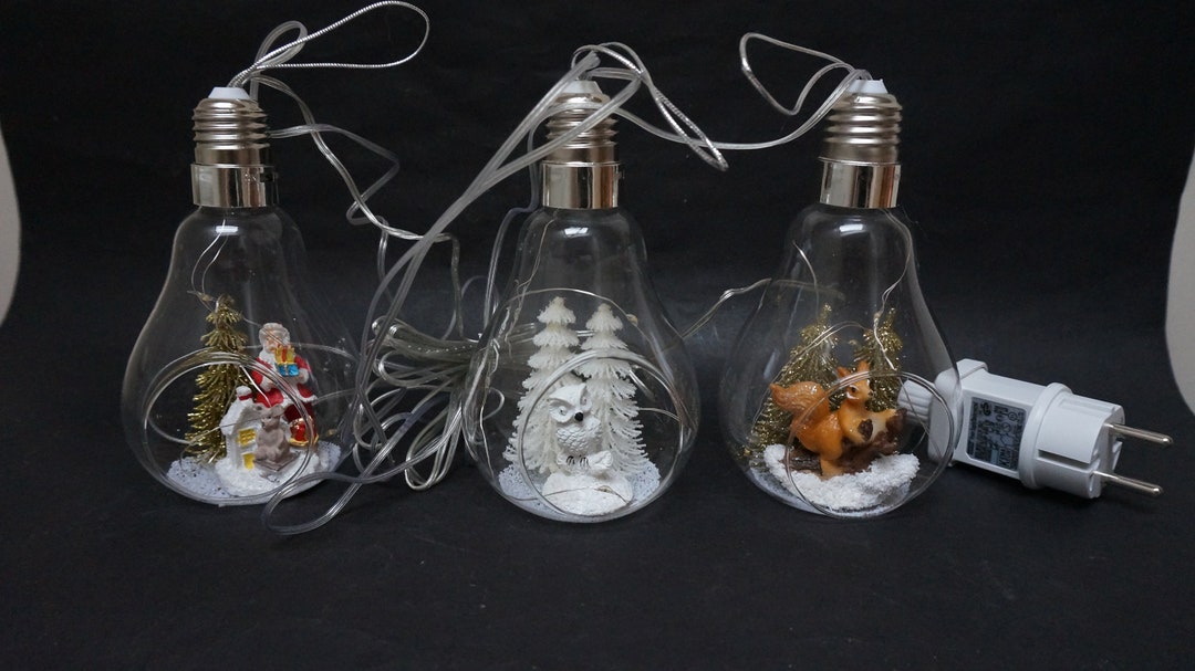 3 Bulbs With Figurines Inside Lights, Christmas Indoor Electric Power ...