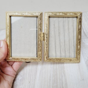 Double Folding Photo Frames, Vintage Gold Tone Brass Bronze Frame for 2 ...