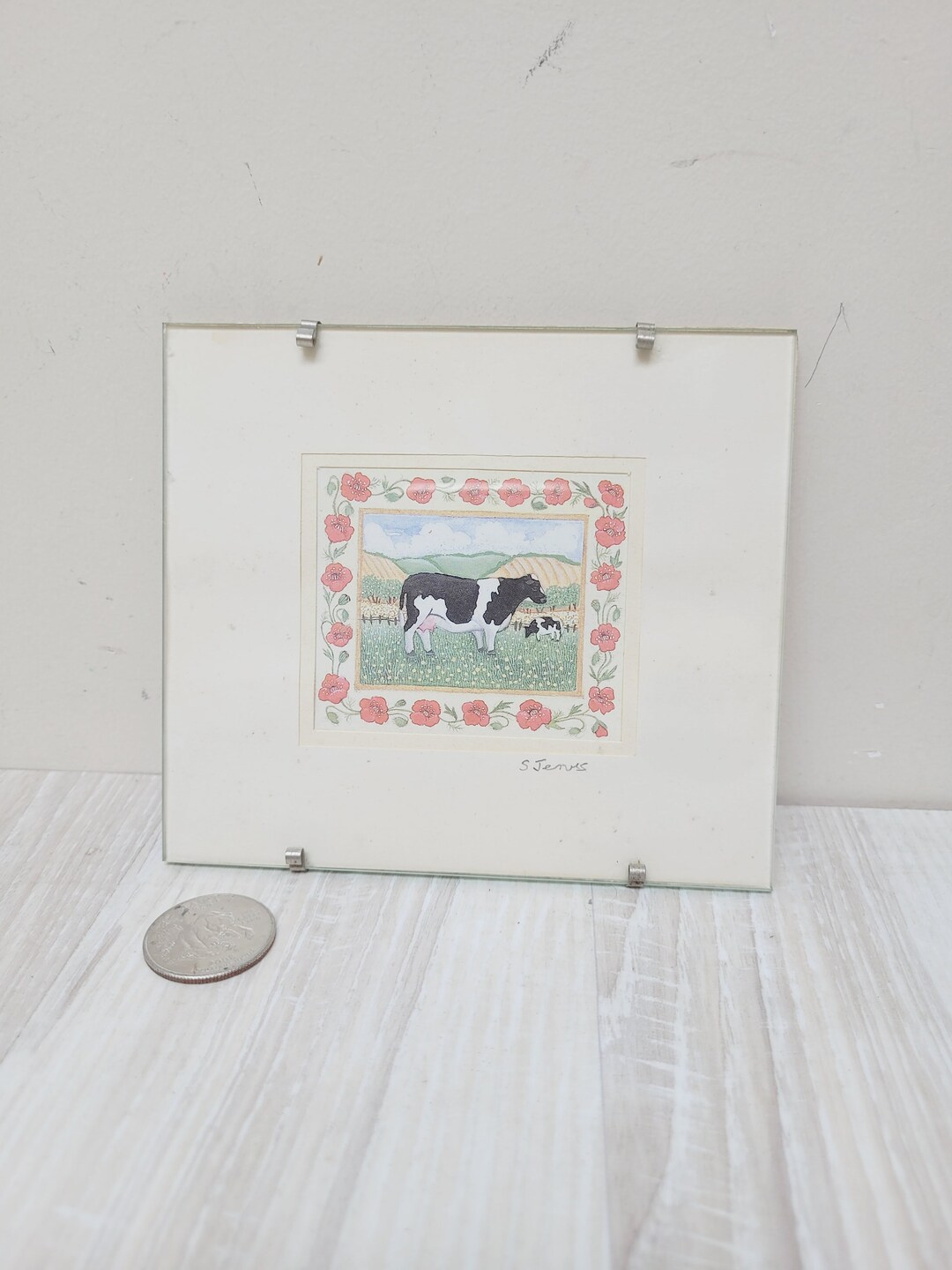 Sharon Jervis Lithographic Print of Cows Watercolor, Little Framed Cow ...