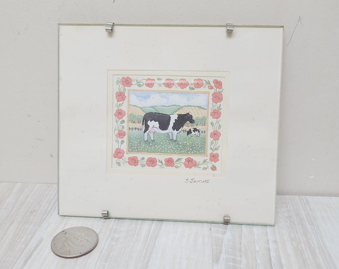 Sharon Jervis Lithographic Print of Cows Watercolor, Little Framed Cow ...