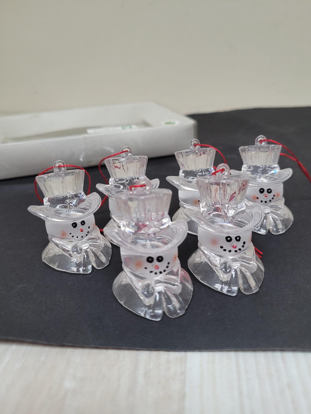 Set of 6 Lucite Frosted and Clear Snowman Ornaments, Boxed Christmas ...