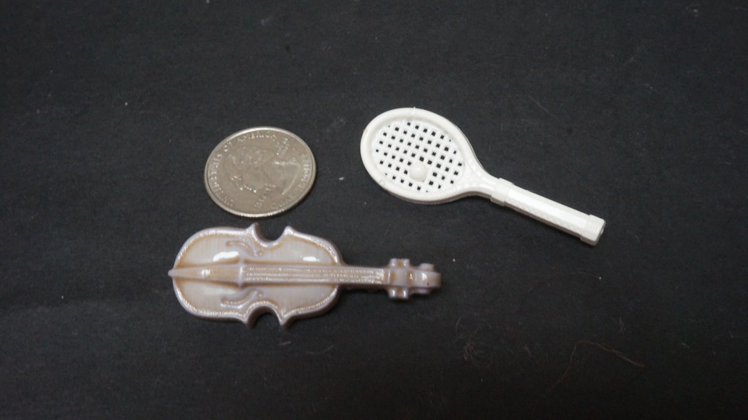 Set of 2 - Tennis Racket & Violin Shape Brooch Pin, Celluloid Early ...