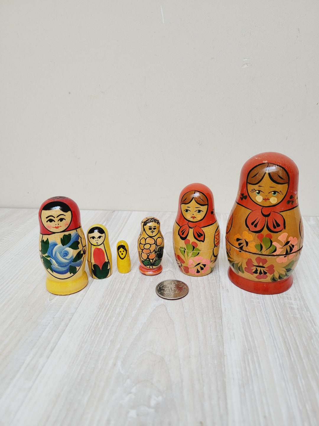 2 Set X 3 Mini Matryoshka Doll Souvenir Soviet Matrioshka Wooden ...