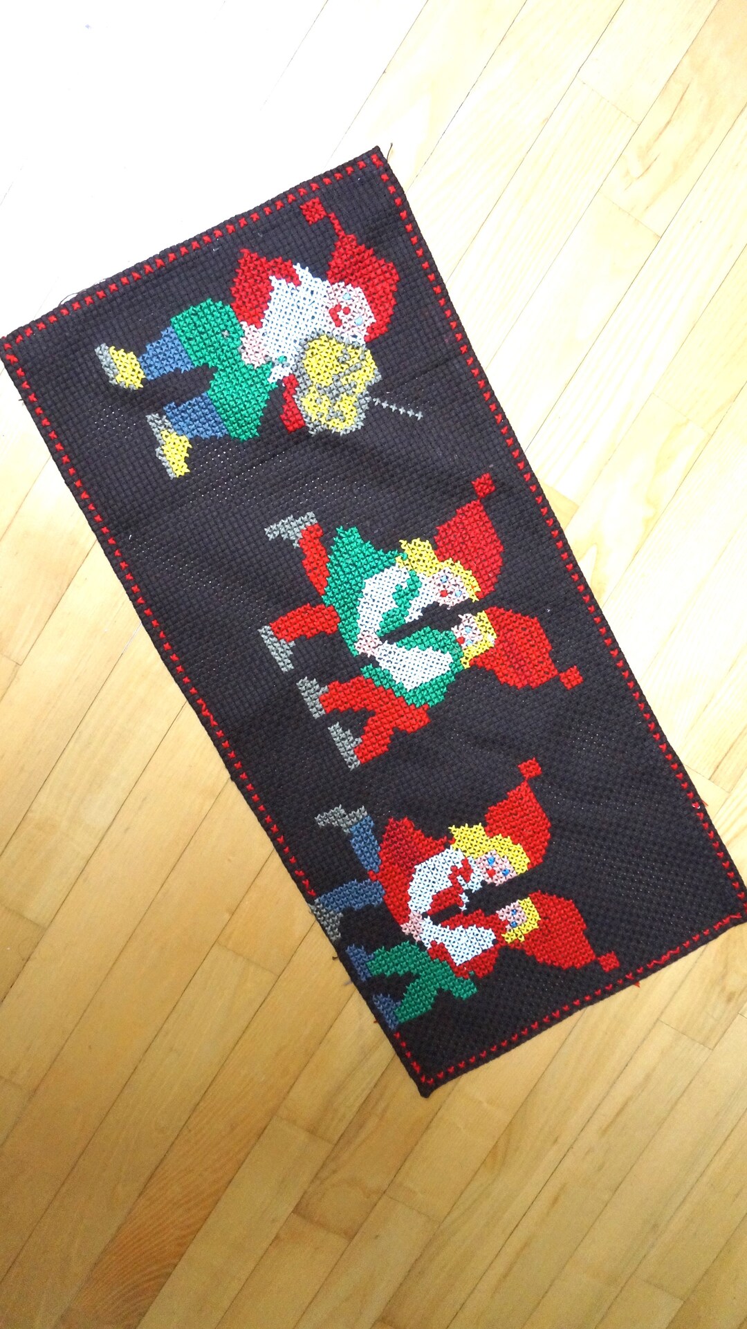 Swedish Christmas Tomte Tcross Stitcjed Table Runner, Santa Gnome Elf ...