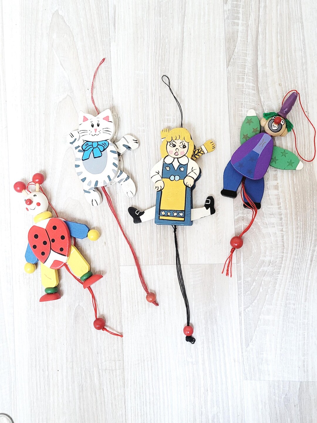 Choose Jumping Jack Puppet, Cat Swedish Folk Girl Clown Ladybug Wooden ...